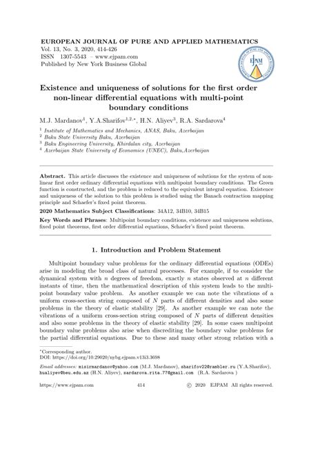 Pdf Existence And Uniqueness Of Solutions For The First Order Non