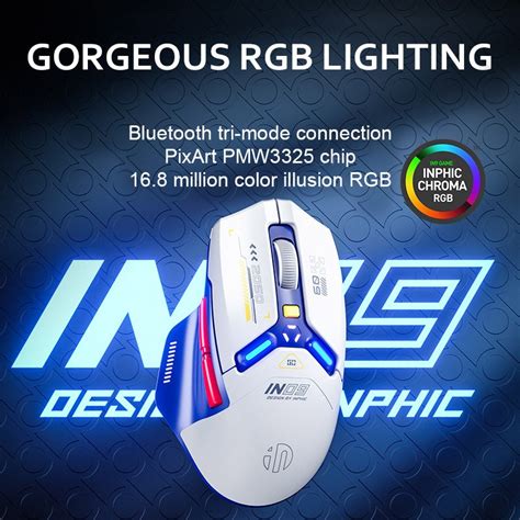 Inphic In9 เมาส์ออปติคอลเล่นเกม ไร้สาย Rgb 10000dpi 6 ปุ่ม ตั้งโปรแกรมได้ และสามโหมด บลูทูธ