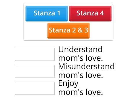 match the stanzas of the poem with the writer s attitudes towards mom s