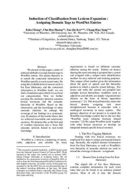 Pdf Induction Of Classification From Lexicon Expansion