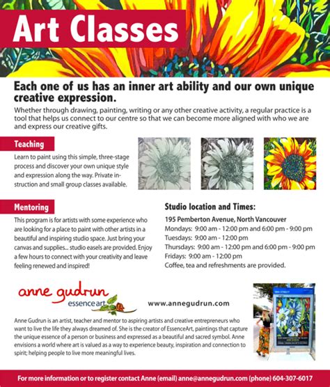 Art Classes Start In September — Anne Gudrun Art Classes Pamphlet