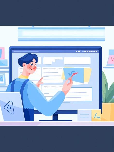 Illustration Of A Man Sitting At A Desk With A Laptop And A Monitor Generative Ai Premium Ai