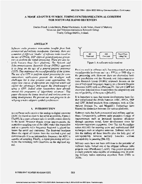 Pdf A Noise Adaptive Symbol Timing Synchronization Algorithm For