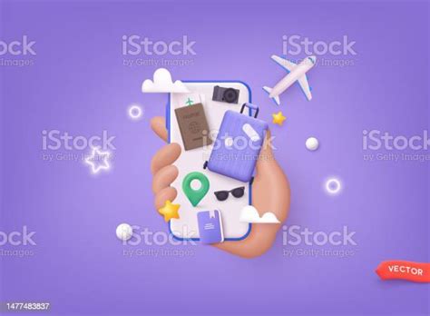 여권 티켓 여행 가방이있는 휴가 또는 출장 배너를 예약하십시오 3d 웹 벡터 삽화입니다 비행기에 대한 스톡 벡터 아트 및 기타 이미지 Istock