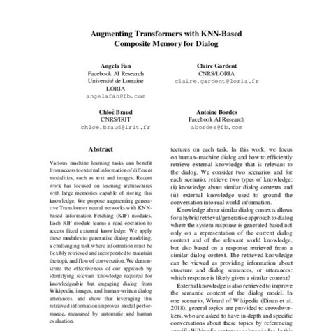 augmenting transformers with knn based composite memory for dialog