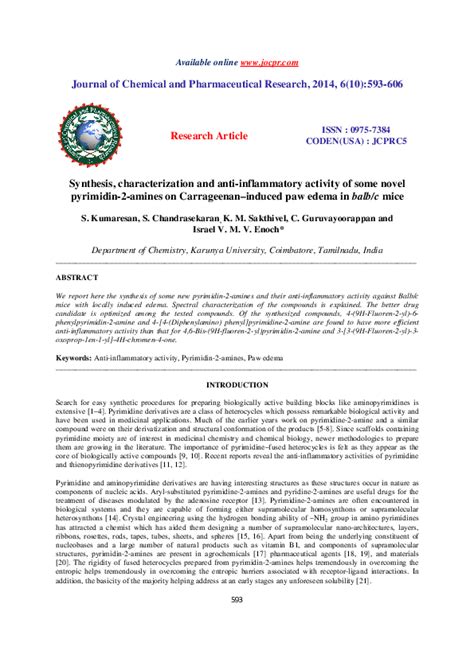Pdf Synthesis Characterization And Anti Inflammatory Activity Of Some Novel Pyrimidin 2