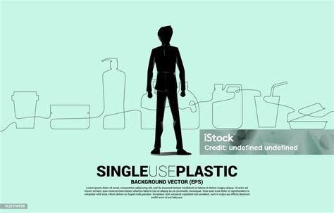 싱글 라인 디스플레이 일회용 플라스틱 아이콘으로 서있는 사업가의 실루엣 인생에서 플라스틱 병의 실루엣 가방에 대한 스톡 벡터 아트 및 기타 이미지 Istock