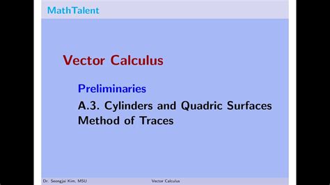 mathtalent vector calculus a 3 cylinders and quadric surfaces method of traces youtube