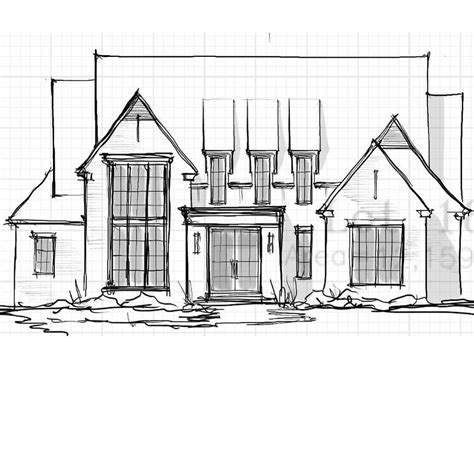 Hand Drawn Elevation Sketch For A New Transitional English Cottage Next Step 3d Modeling And