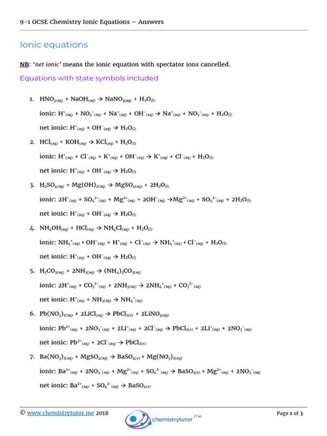 Writing Ionic Equations Ms Pdf Chemical Compounds Chemical Elements
