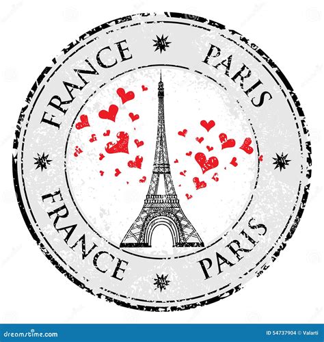 Paris Town In France Grunge Stamp Love Heart Eiffel Tower Vector Stock