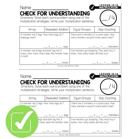 Lucky To Learn Math Lesson 1013 Multiplication Review Check For Understanding Lucky