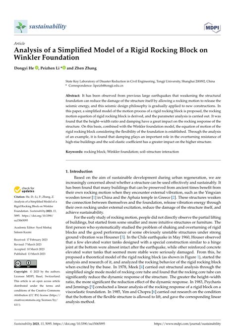 Pdf Analysis Of A Simplified Model Of A Rigid Rocking Block On