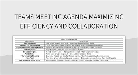Teams Meeting Agenda Maximizing Efficiency And Collaboration Excel