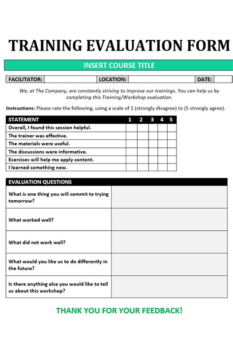 Training Evaluation Form Template Hr Training Feedback Editable Ms Word