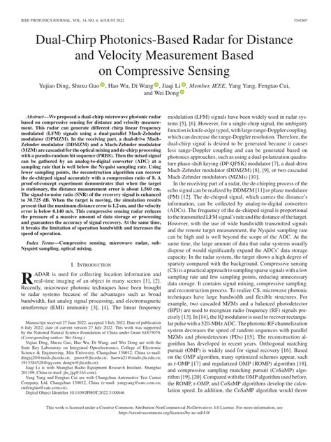 Pdf Dual Chirp Photonics Based Radar For Distance And Velocity Measurement Based On