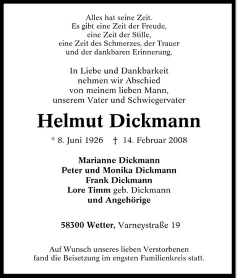 Traueranzeigen Von Helmut Dickmann Trauer In Nrwde