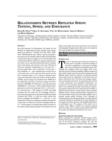 Pdf Relationships Between Repeated Sprint Testing Speed And Endurance
