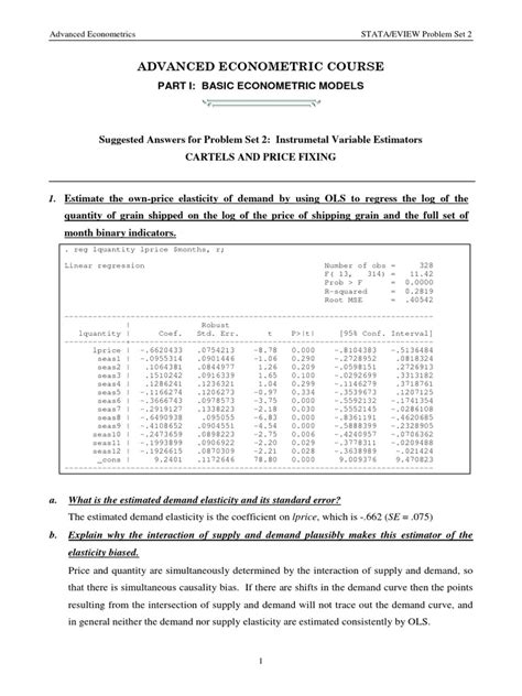 Stata Eview Problem Set 2 Sol Pdf Demand Elasticity Economics