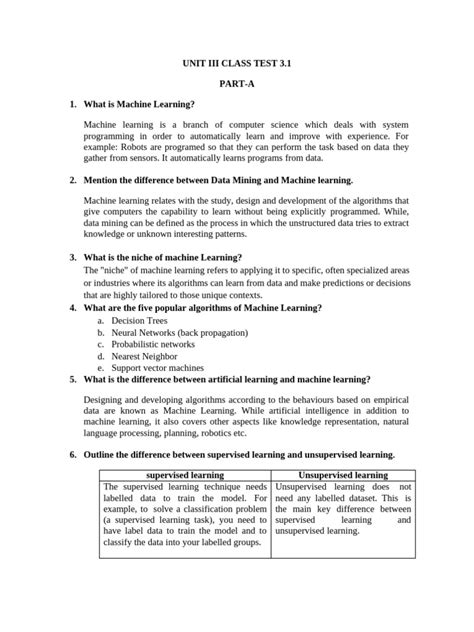 Aiml Unit Iii Class Test 31 Pdf Machine Learning Regression Analysis