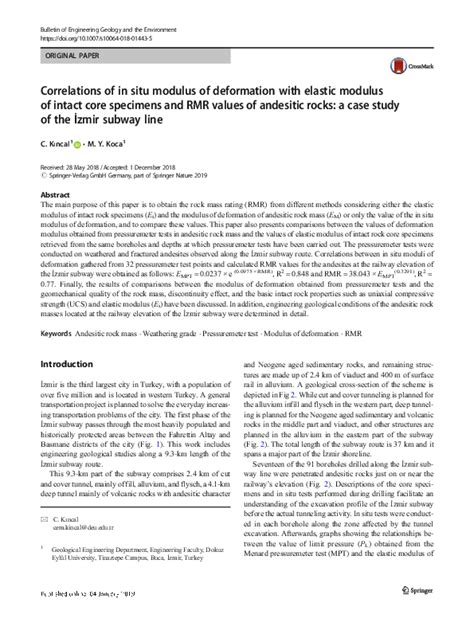 Pdf Correlations Of In Situ Modulus Of Deformation With Elastic