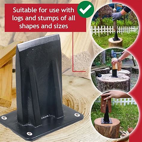 Spares2go Kindling Splitter Log Wedge Heavy Duty Wood Splitting Firewood Timber Mounted Chisel
