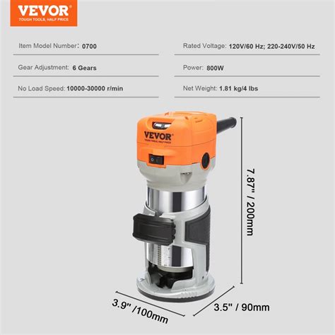 Vevor Wood Router 1 25hp 800w Compact Wood Trimmer Router Tool 30000rpm Max Speed 6 Variable