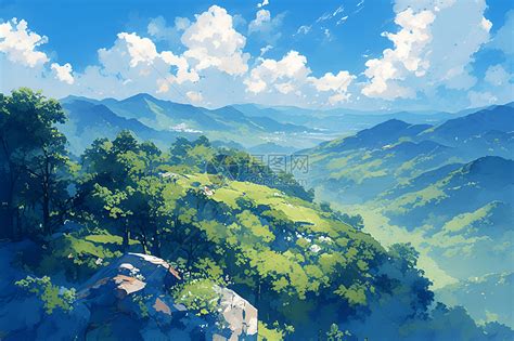 青翠的植物遍布着山峰插画图片下载 正版图片601132022 摄图网