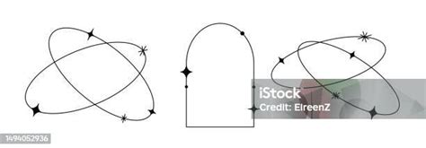 선형 미니멀리즘 미적 프레임과 별과의 경계의 벡터 집합입니다 원형 타원형 및 아치형 현대적인 기하학적 모양으로 소셜 미디어 장식 로고 디자인 템플릿 레이아웃을 위한 반짝임