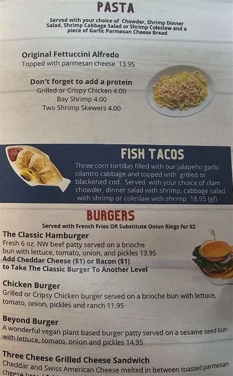 Mos Seafood And Chowder Menu Tolovana Park Or