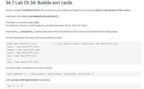 Solved Lab Ch Bubble Sort Cards Create A Program Chegg