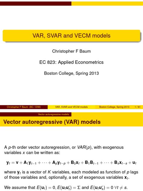 Var Svar And Vecm Models Pdf Vector Autoregression Statistical Theory