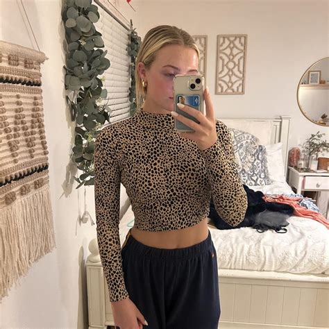 Long Sleeve Brandy Melville Cheetah Print Top Depop