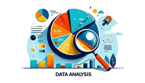 Flat Abstract Pie Chart And Magnifying Glass With Data Analysis Text