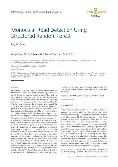 Pdf Monocular Road Detection Using Structured Random Forest
