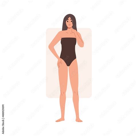 Woman With Rectangle Body Shape Female In Swimwear With Angled Straight Proportions