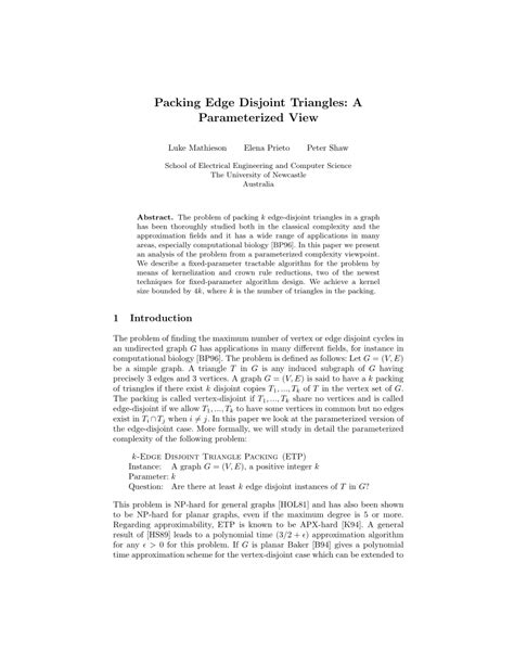 Pdf Packing Edge Disjoint Triangles A Parameterized View