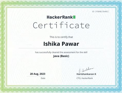 Ishika Pawar On Linkedin Certificate Of Completion Java Programming Course From Hackerrank