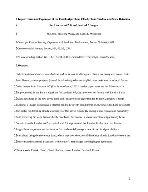 Pdf Improvement And Expansion Of The Fmask Algorithm Cloud Cloud Shadow And Snow Detection