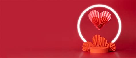 연단 무대가 있는 배너 또는 종이 하트와 가벼운 링이 있는 받침대 발렌타인 데이 장식 복사 공간 0명에 대한 스톡 사진 및 기타 이미지 Istock