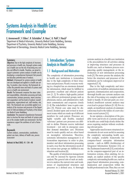 Pdf Systems Analysis In Health Care Framework And Example