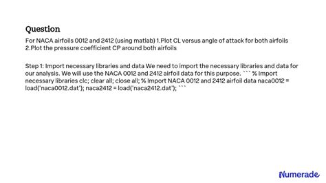 Solved For Naca Airfoils 0012 And 2412 Using Matlab 1 Plot Cl