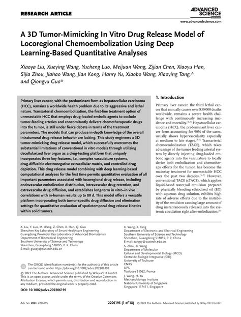 Pdf A 3d Tumor‐mimicking In Vitro Drug Release Model Of Locoregional Chemoembolization Using