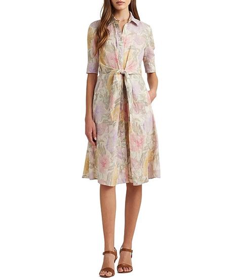 Lauren Ralph Lauren Wakana Floral Tie Front Linen Shirt Dress Dillards