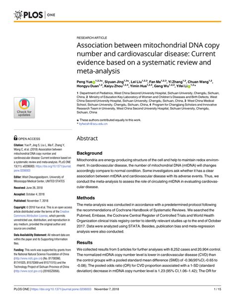 Pdf Association Between Mitochondrial Dna Copy Number And