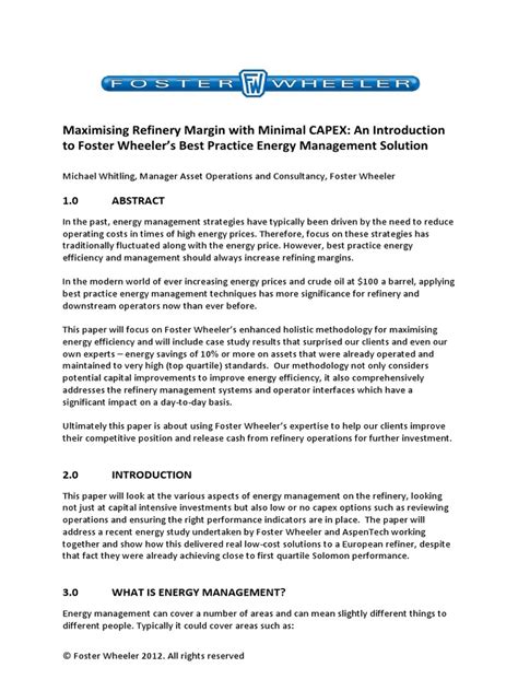 Maximising Refinery Margin With Minimal Capex Pdf Energy Management