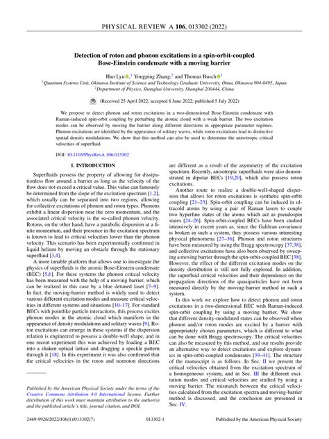 Pdf Detection Of Roton And Phonon Excitations In A Spin Orbit Coupled Bose Einstein Condensate