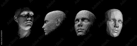 Four Human Faces Constructing From Particles Network Forming Ai Human Face Technology And