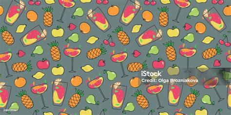 밝은 칵테일 과일 완벽 한 패턴 와인 잔에 담긴 여러 가지 빛깔의 음료 차가운 음료를 섞어 마셔 신선한 이국적인 열대 주스 알코올 레모네이드 반복되는 템플릿입니다 0명에