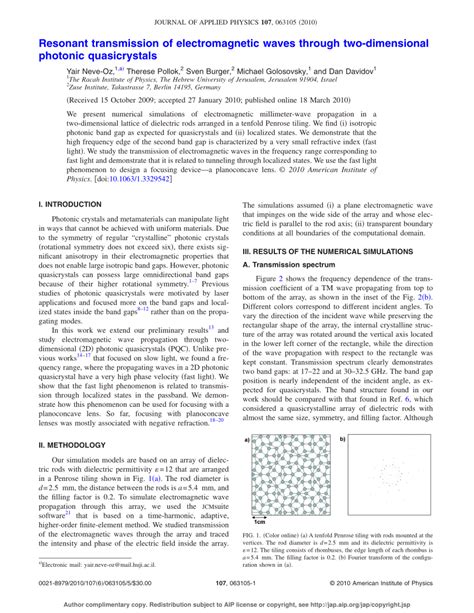Pdf Resonant Transmission Of Electromagnetic Waves Through Two Dimensional Photonic Quasicrystals
